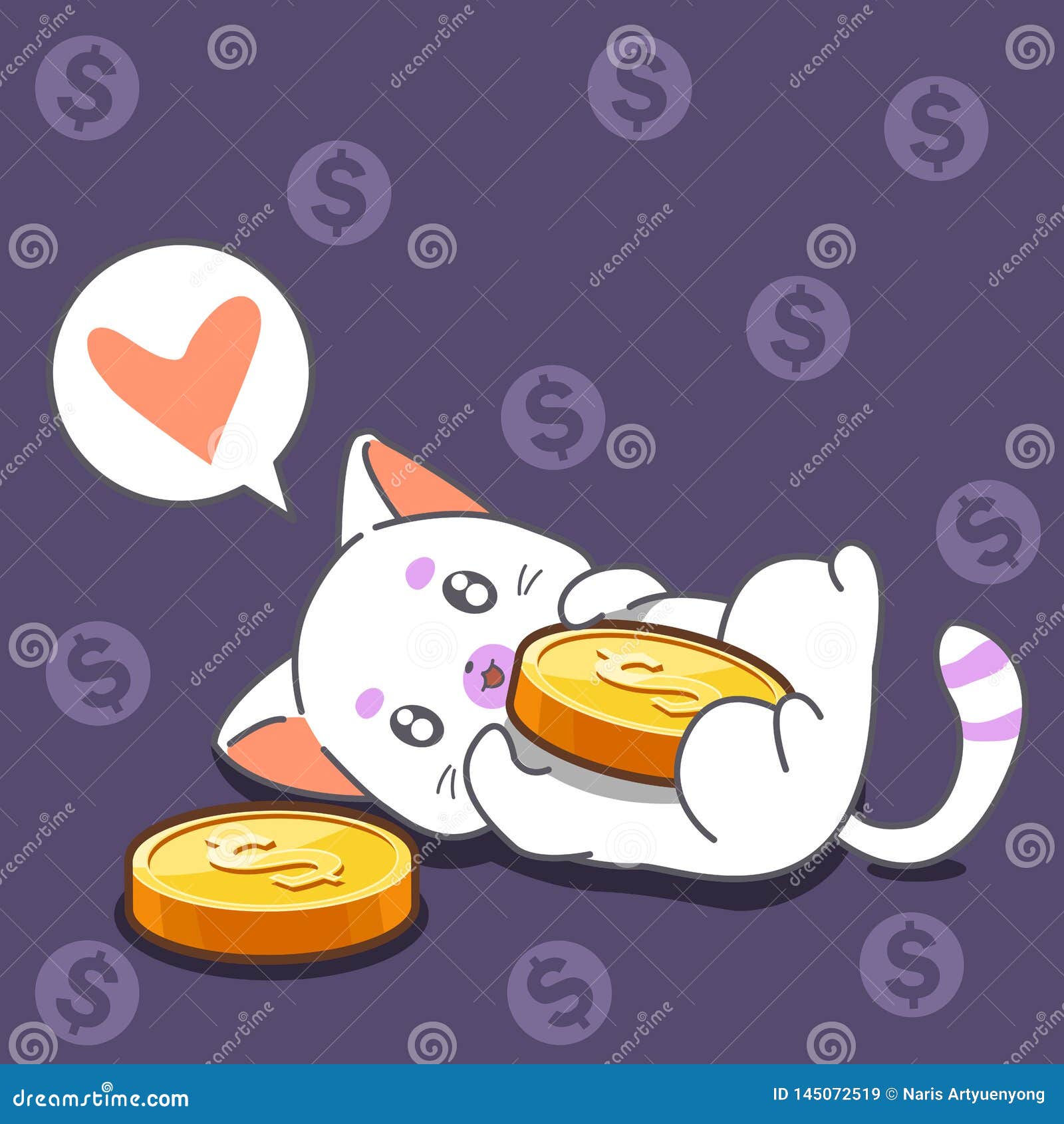 Cat and Coins in Cartoon Style. Stock Vector - Illustration of china ...