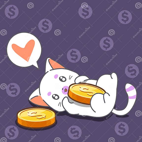 Cat and Coins in Cartoon Style. Stock Vector - Illustration of china ...