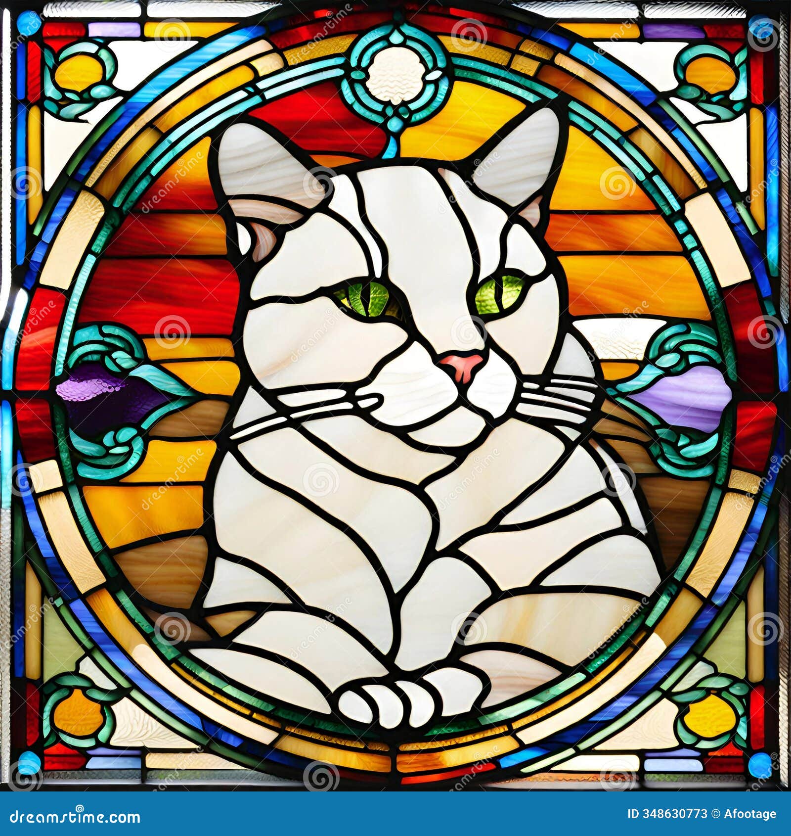 Cat Colored Stained Glass Window, Square Shape, Colorful Stock ...