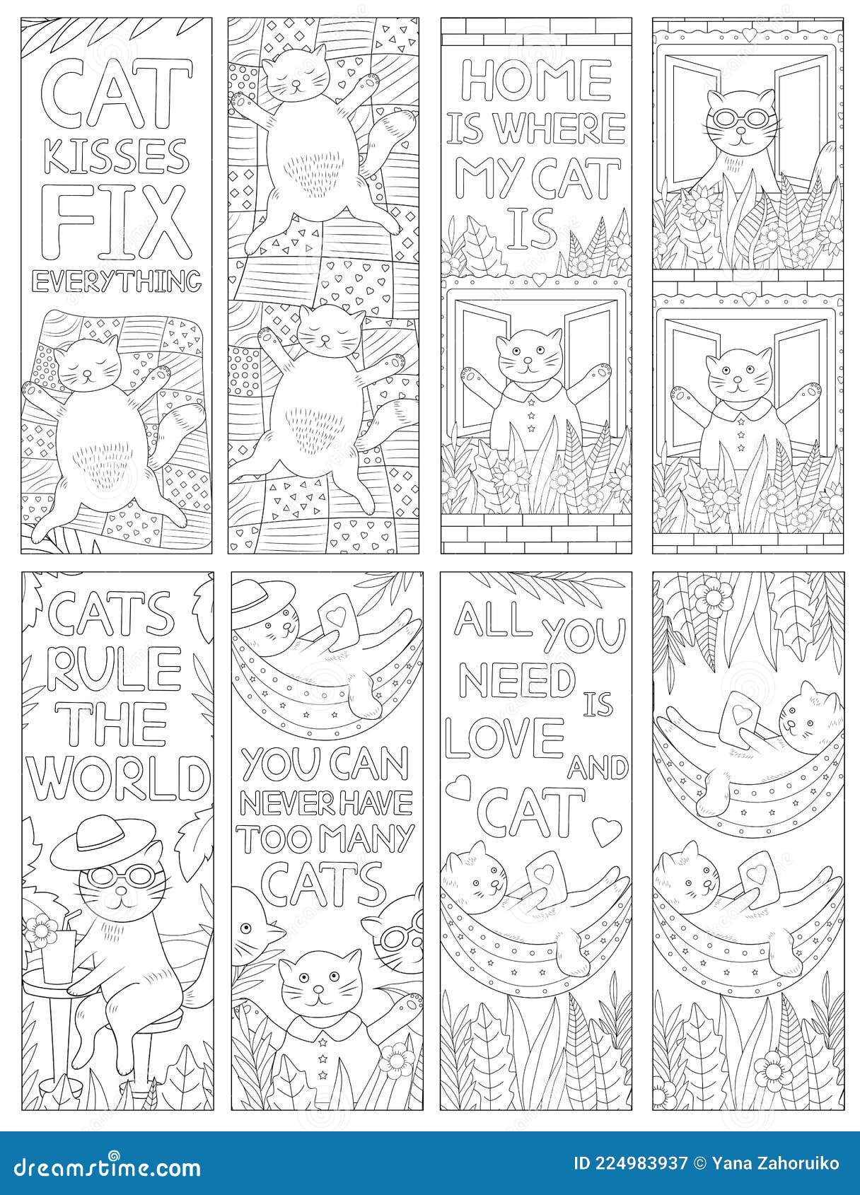 Cat Coloring. Coloring Bookmarks Stock Vector - Illustration of quote ...