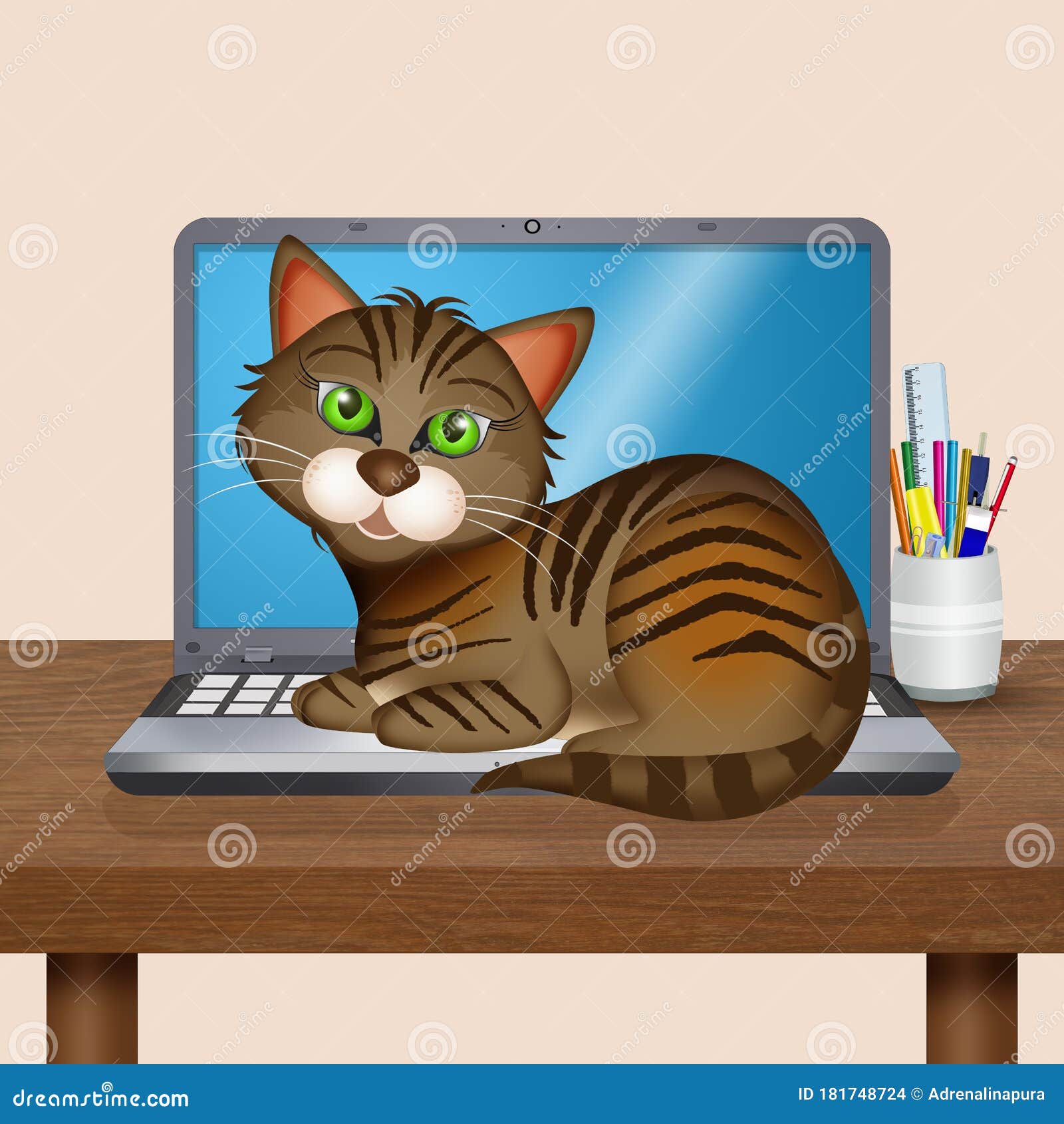 Cat on the Computer Keyboard Stock Illustration - Illustration of ...