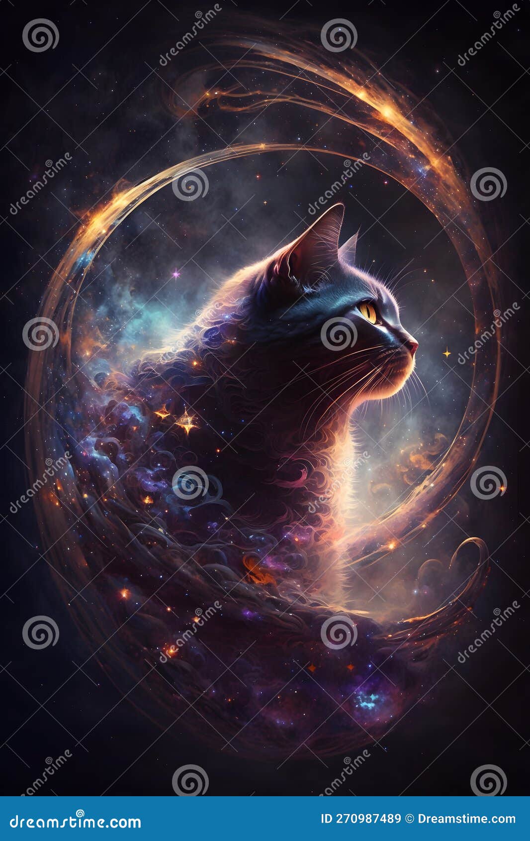 A Cat Connected To the Galactic Nebula. a Cat on a Black Background ...