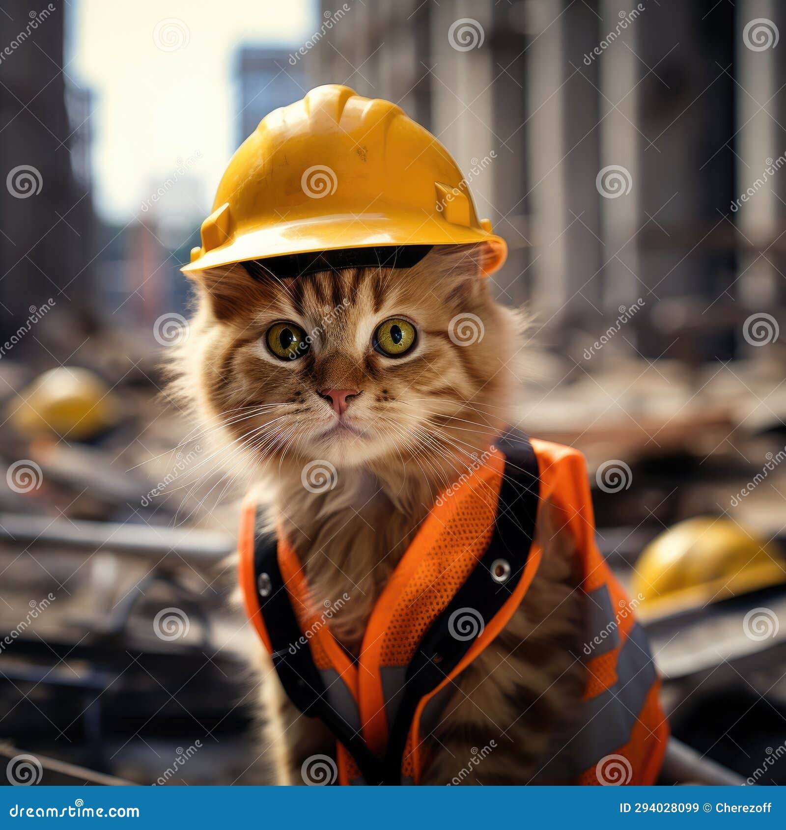 A Cat in a Construction Helmet Stock Image - Image of repairman ...