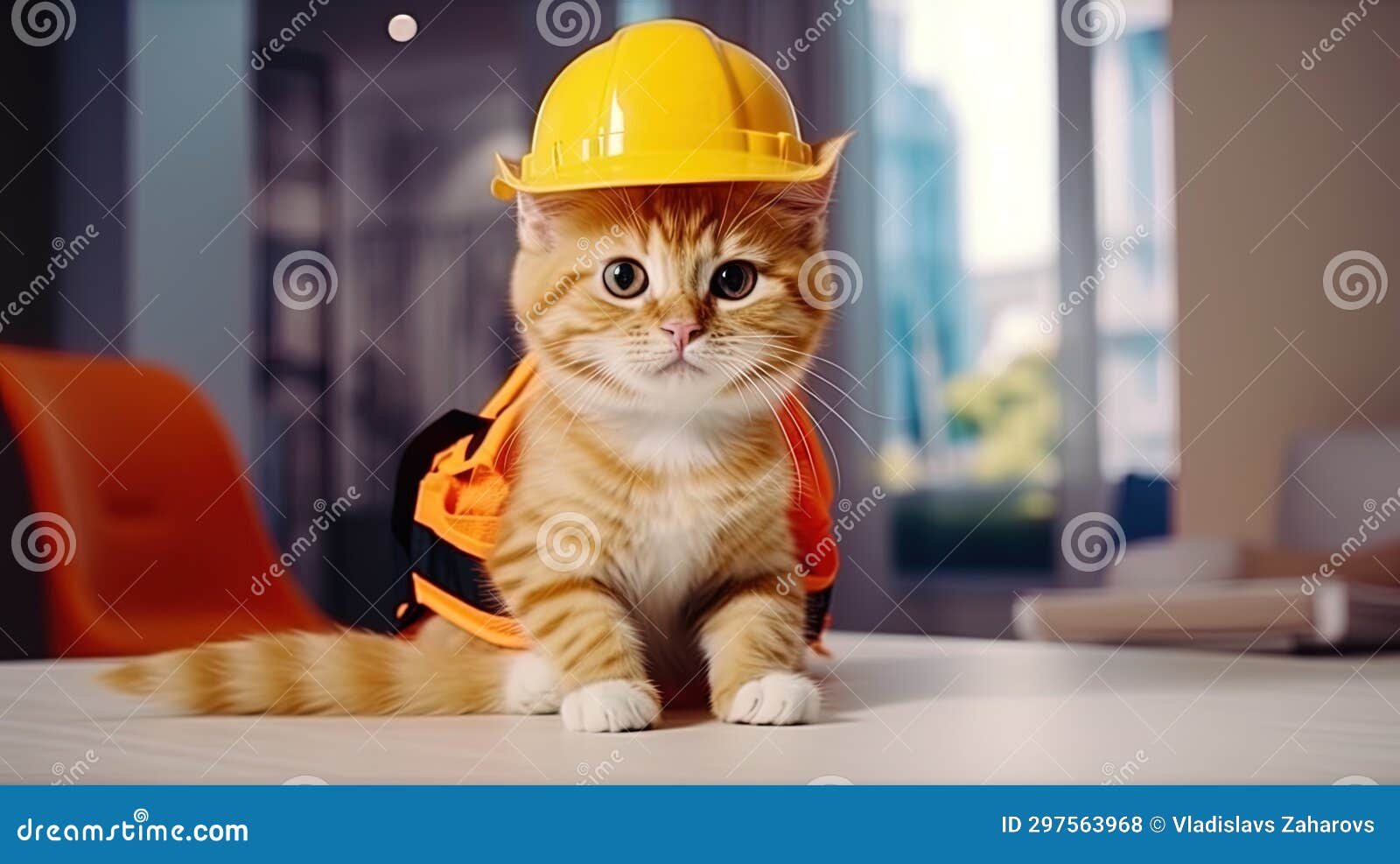 A Cat in a Construction Helmet, Drawing Drawings of a House Stock ...