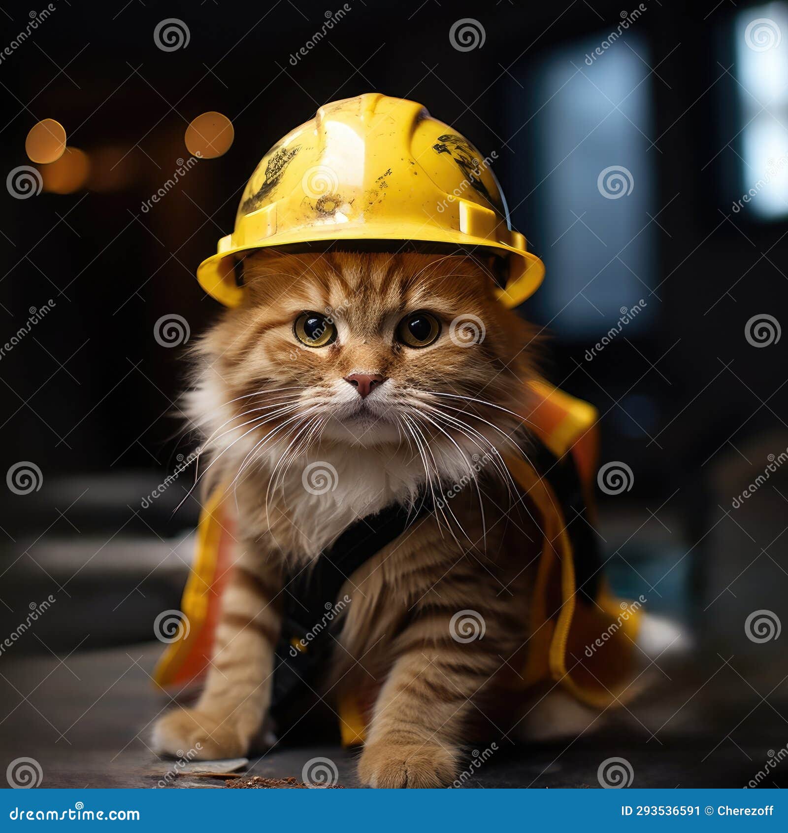 A Cat in a Construction Helmet Stock Image - Image of tool, background ...