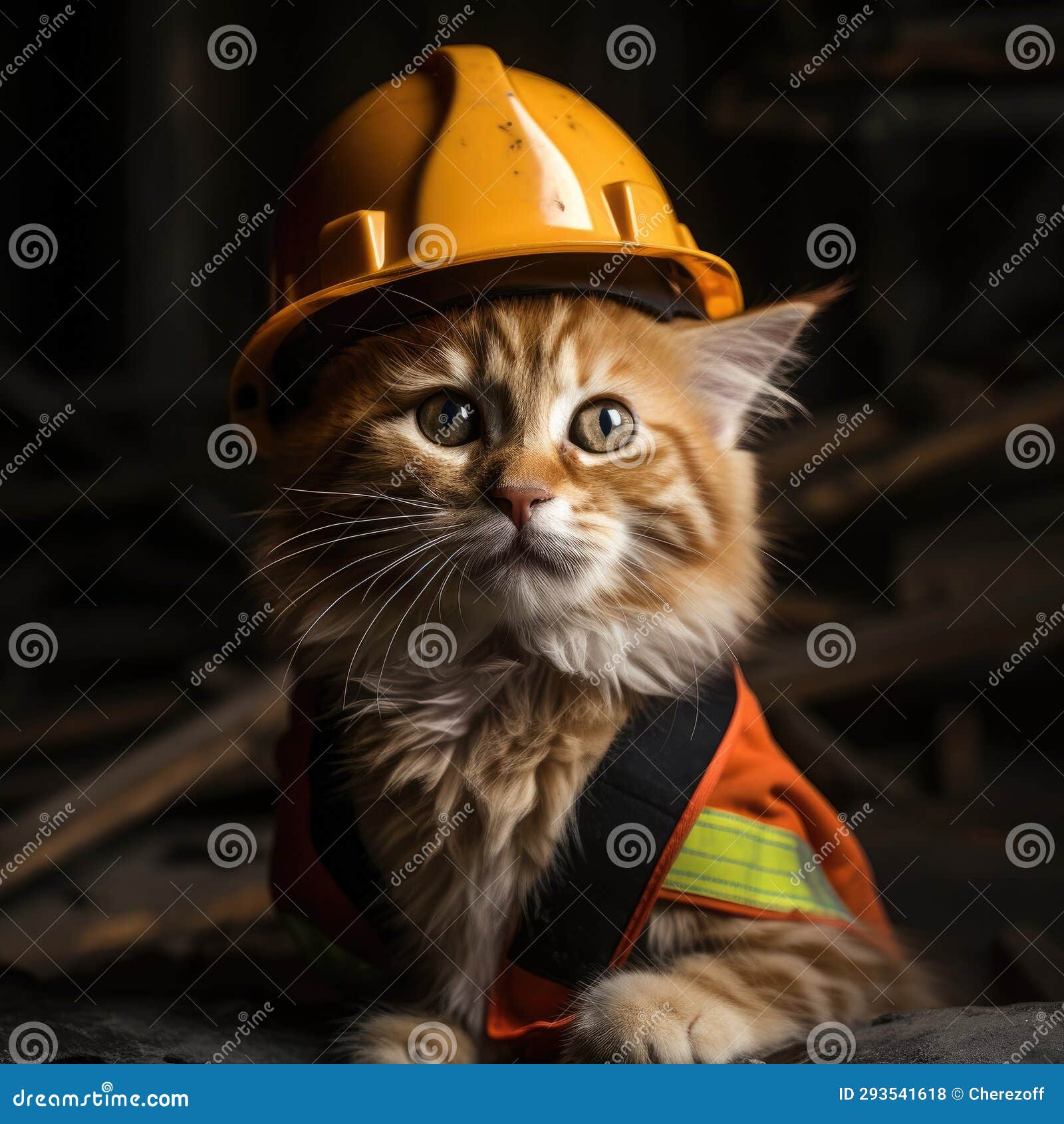 A Cat in a Construction Helmet Stock Photo - Image of contractor ...