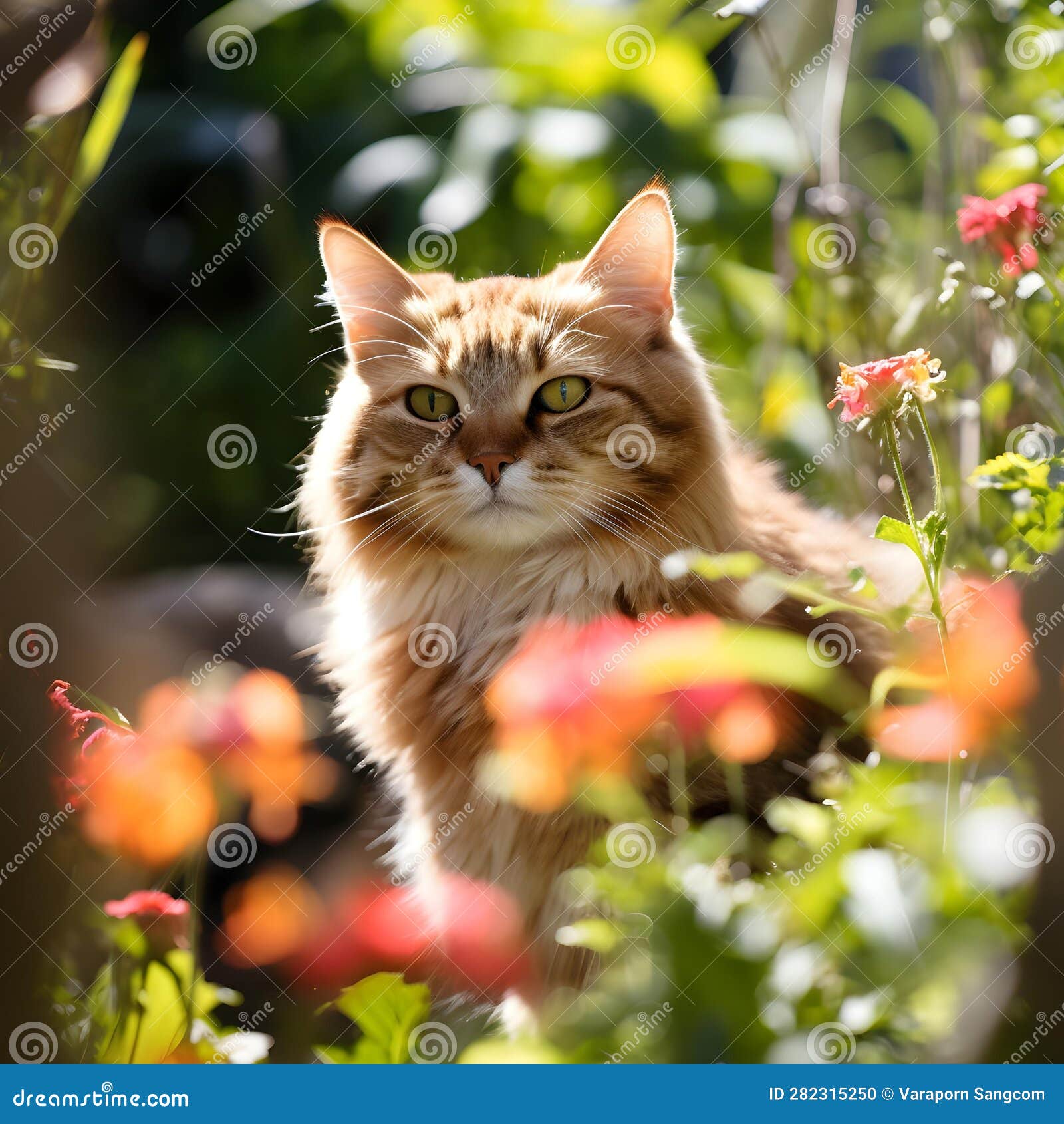 A Cat Contemplating an Insect or a Flower Garden in Front of Him.AI ...