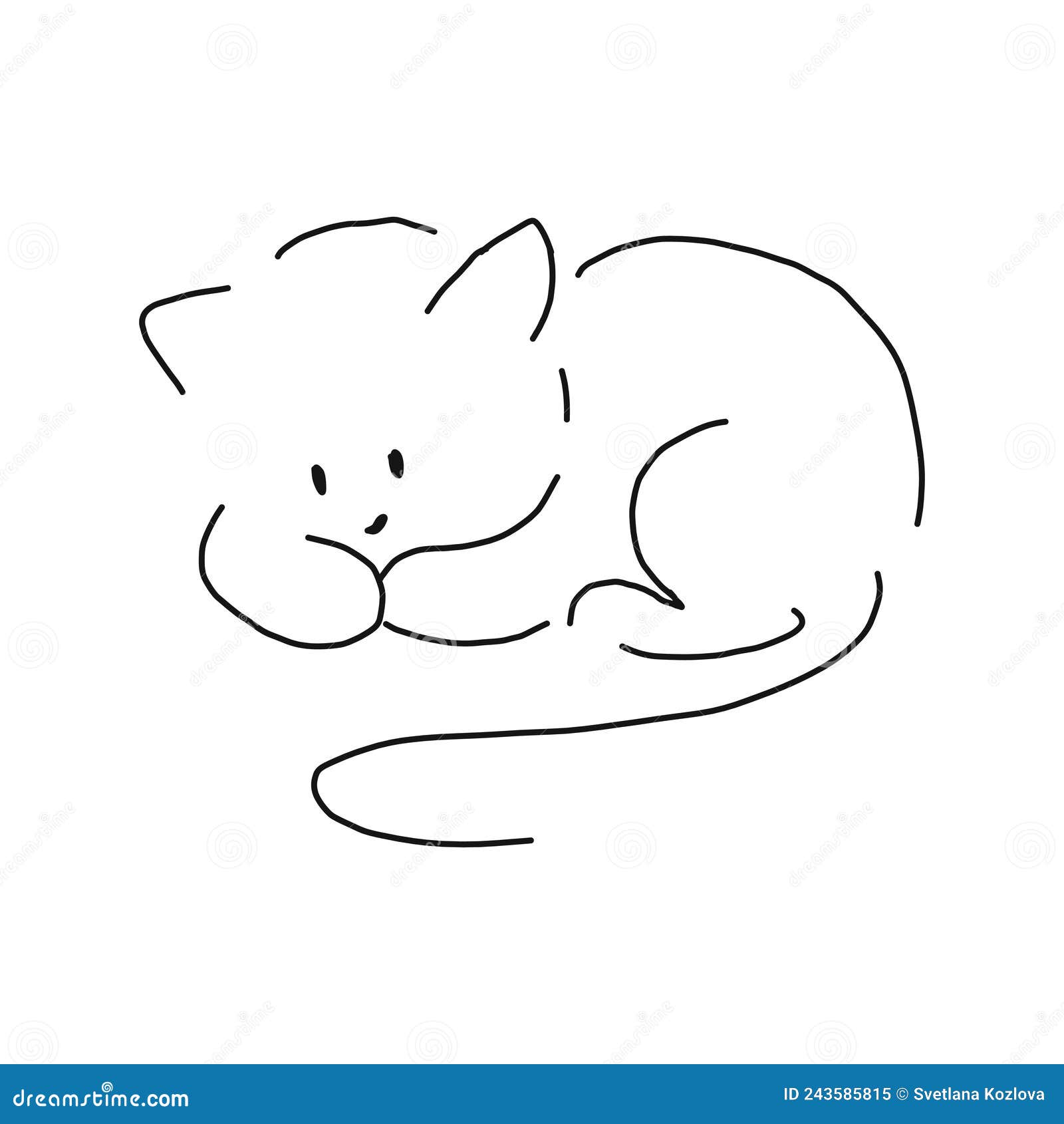 Cat Continuous Line Drawing - Cute Pet Sits with Twisted Tail Side View ...