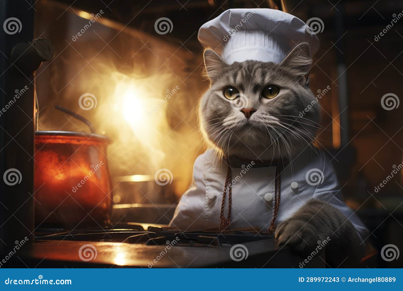 The Cat Cook in the Kitchen of the Restaurant. Generative AI Stock ...
