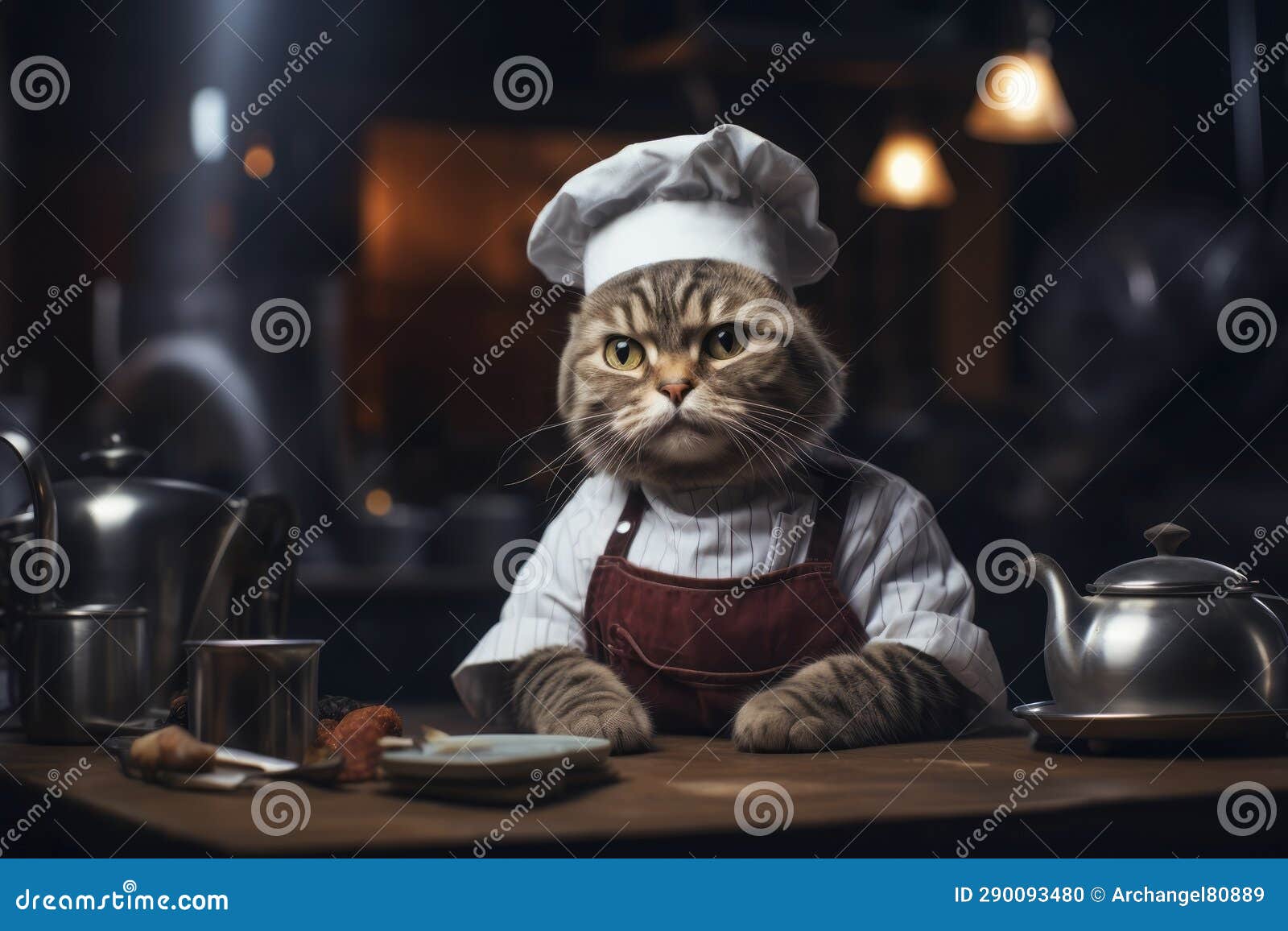 The Cat Cook in the Kitchen of the Restaurant. Generative AI Stock ...