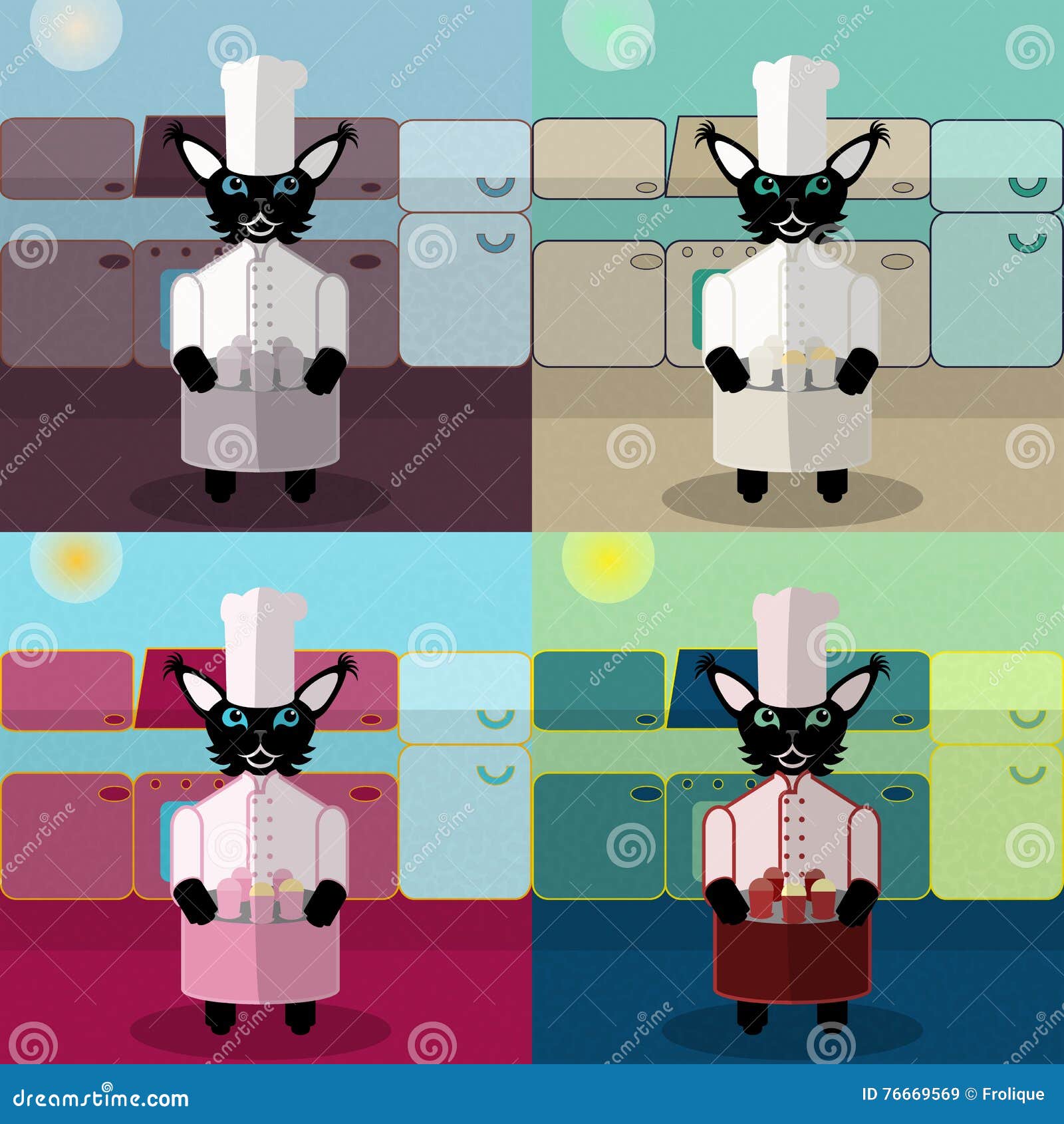 Cat cook set stock vector. Illustration of green, meal - 76669569