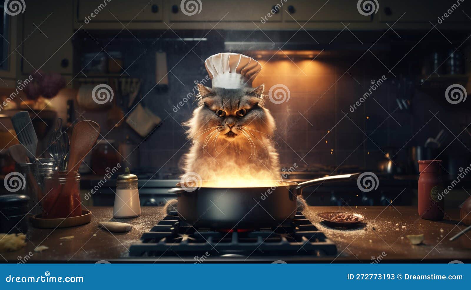 Cat Cooking in the Kitchen. Generative Ai Stock Illustration ...