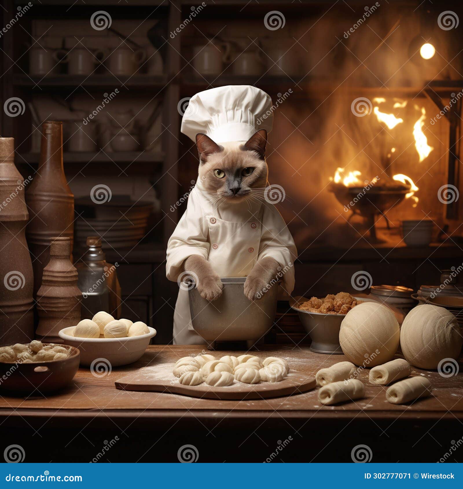 The Cat is Cooking Some Food with an Angry Expression on His Face Stock ...