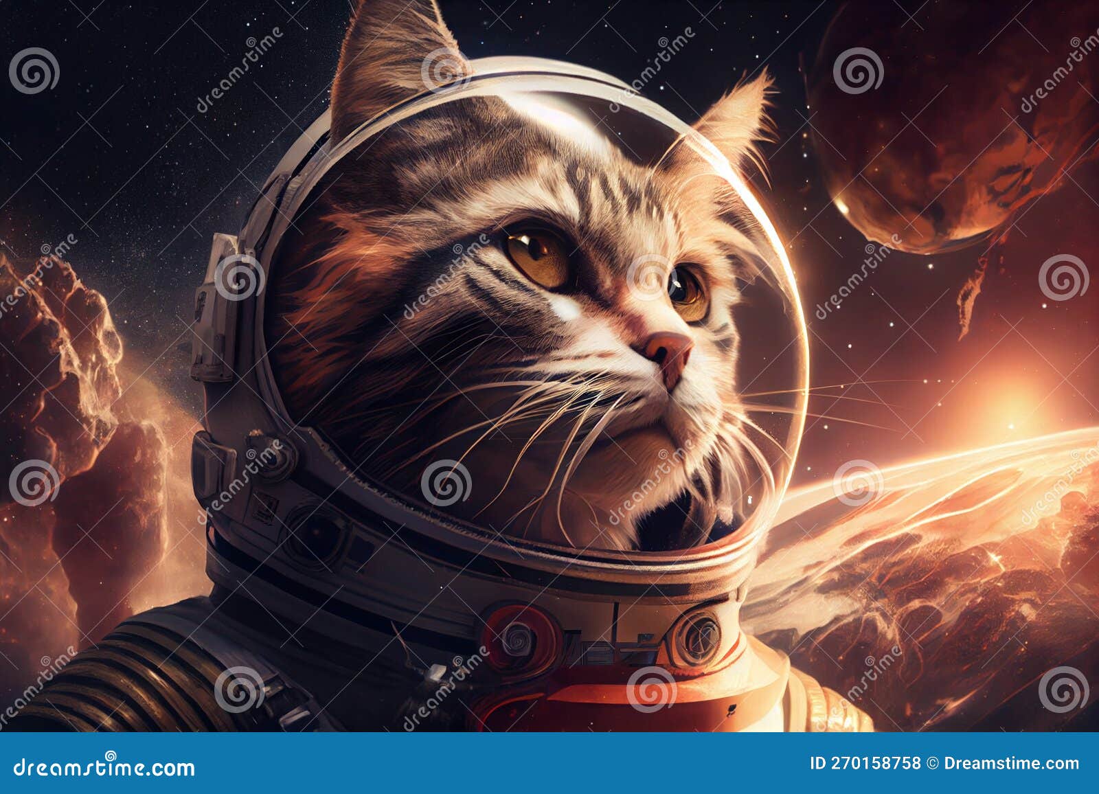 Cat in the Cosmos: a Cat Journey through Space. Generative AI Stock ...