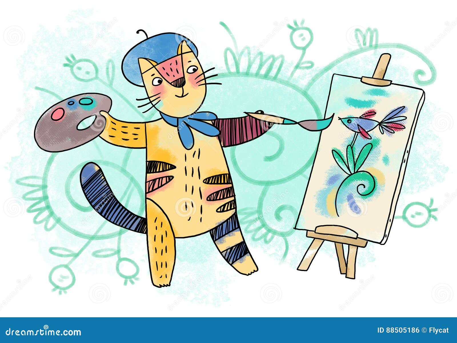 Cat - creative artist stock illustration. Illustration of creativity ...
