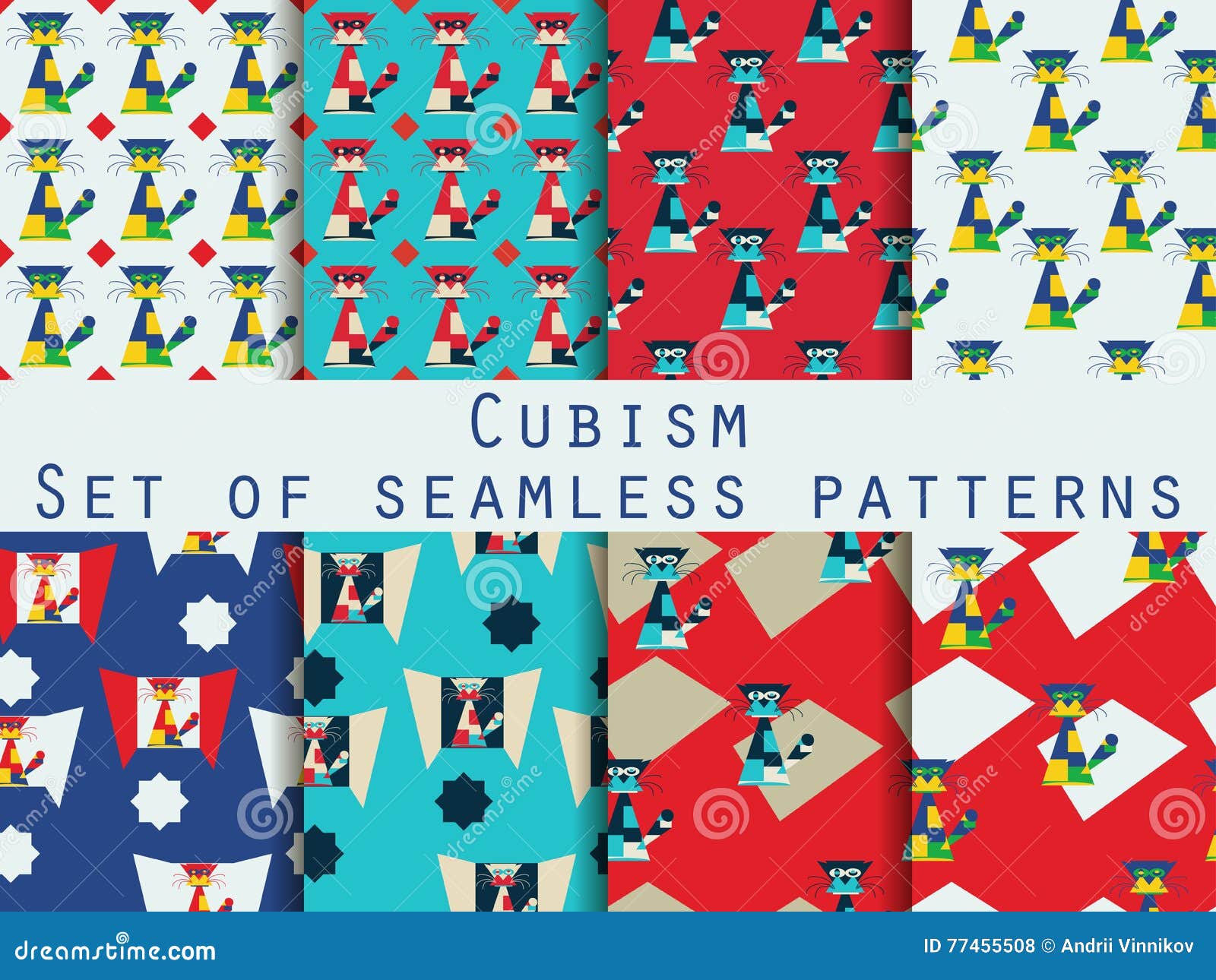 Cat in the Cubist Style. Modern Art. Set of Seamless Patterns Stock ...