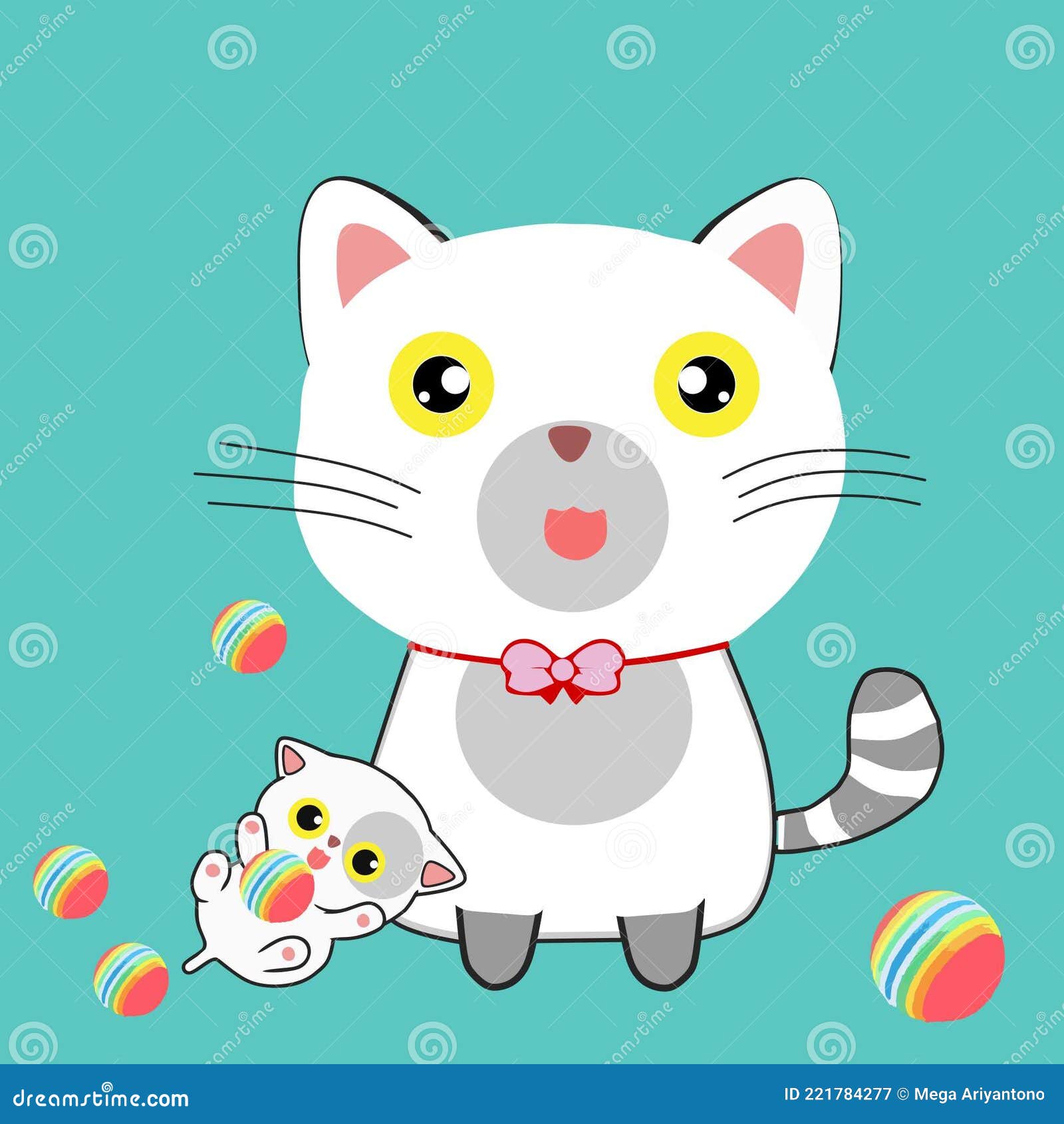 Cat with cubs playing stock vector. Illustration of mammal - 221784277