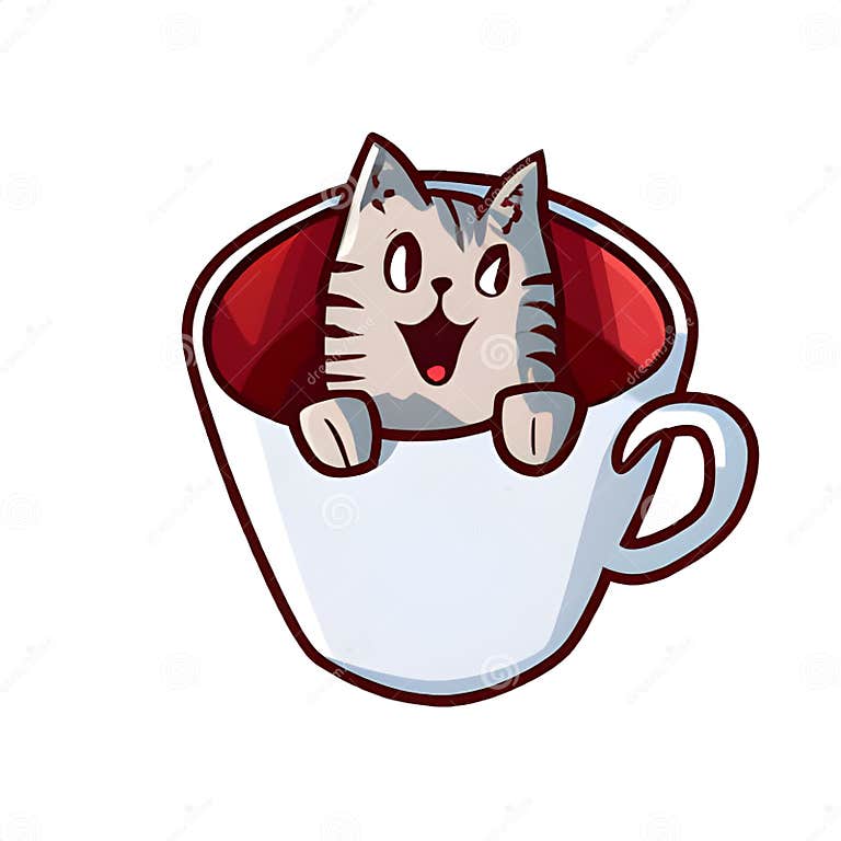 Cat in Cup Cartoon Style. Generative AI. Stock Illustration ...
