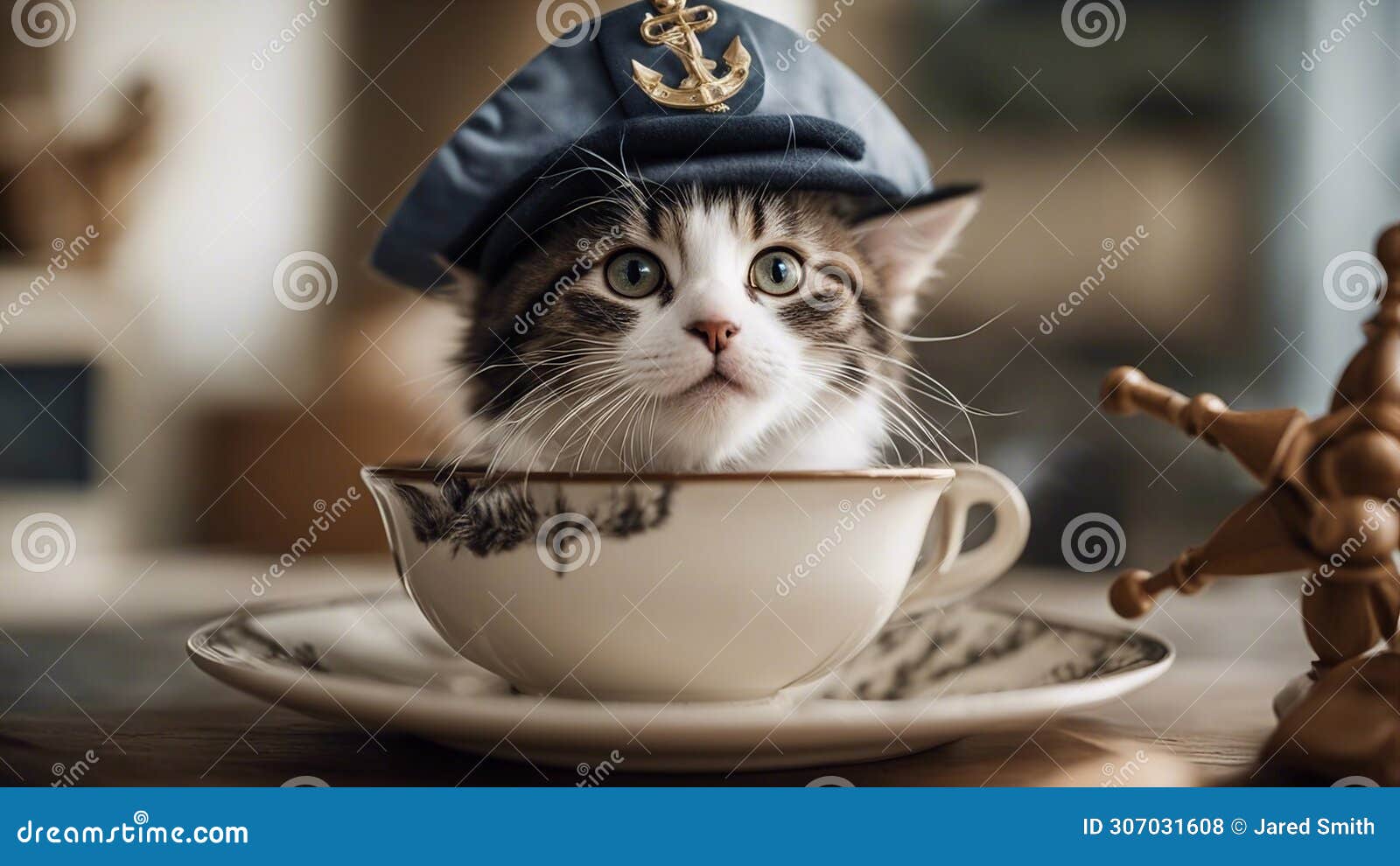Cat with a Cup of Coffee a Charming Maine Coon Kitten with a Comical ...