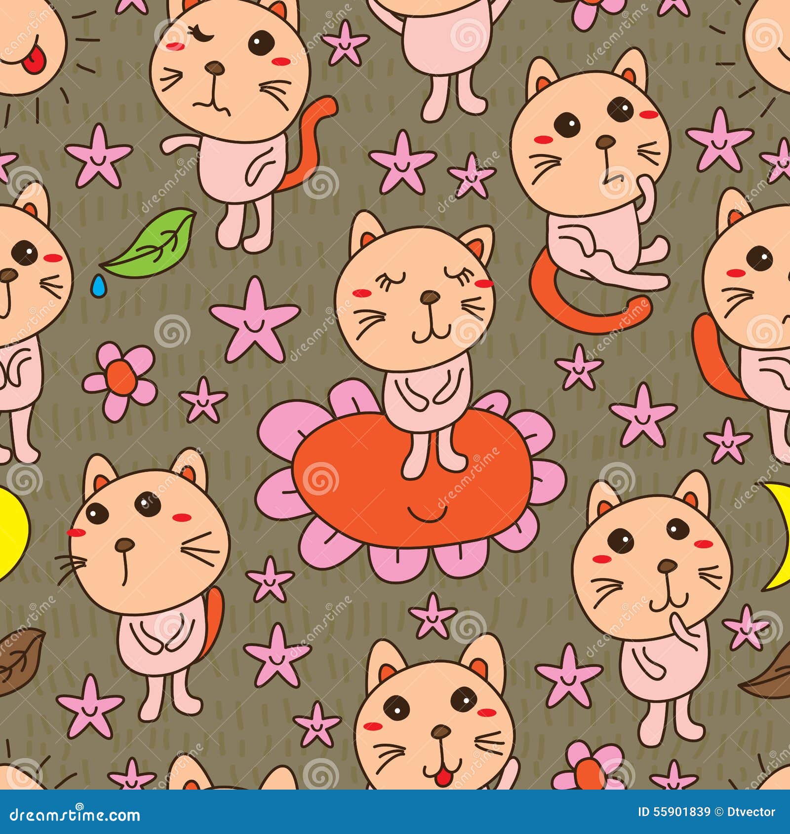 Cat Cute Element Seamless Pattern Stock Vector - Illustration of ...