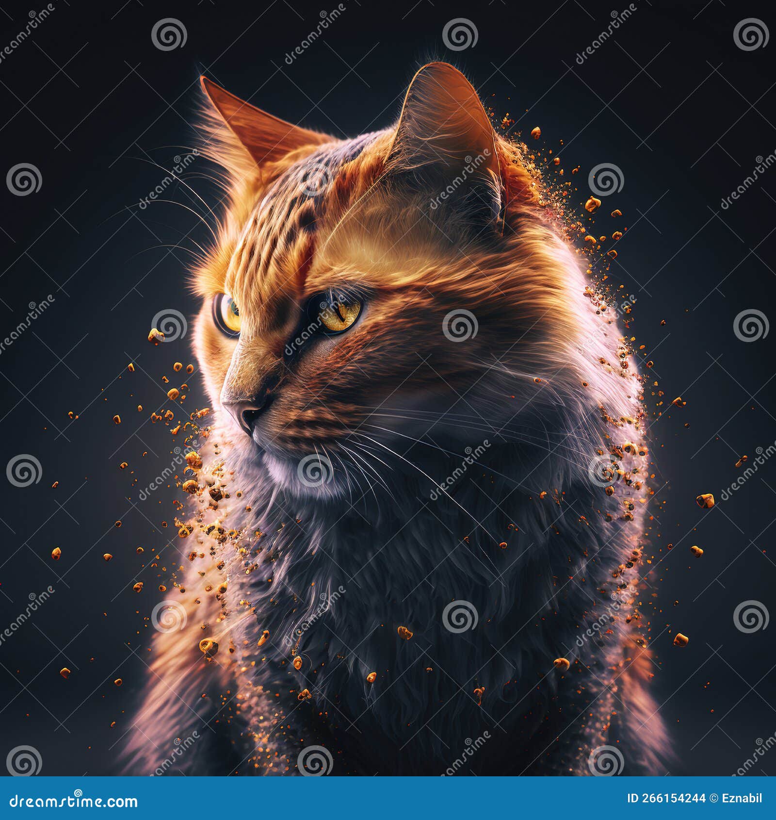 Cat 3d Illustration, Dramatic Portrait Rendering Stock Illustration ...
