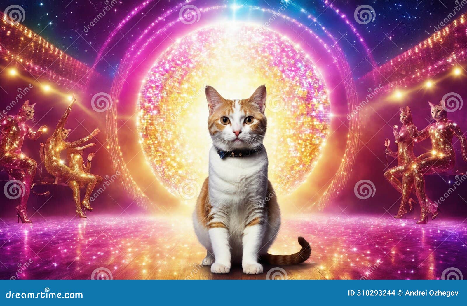 Cat Dancing Disco on the Dance Floor Stock Photo - Image of sticker ...