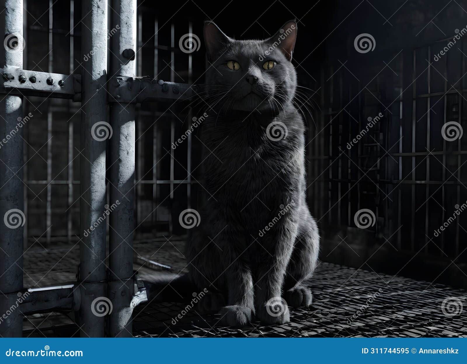 Cat in a Dark Prison Cell. AI Created. Stock Image - Image of ...