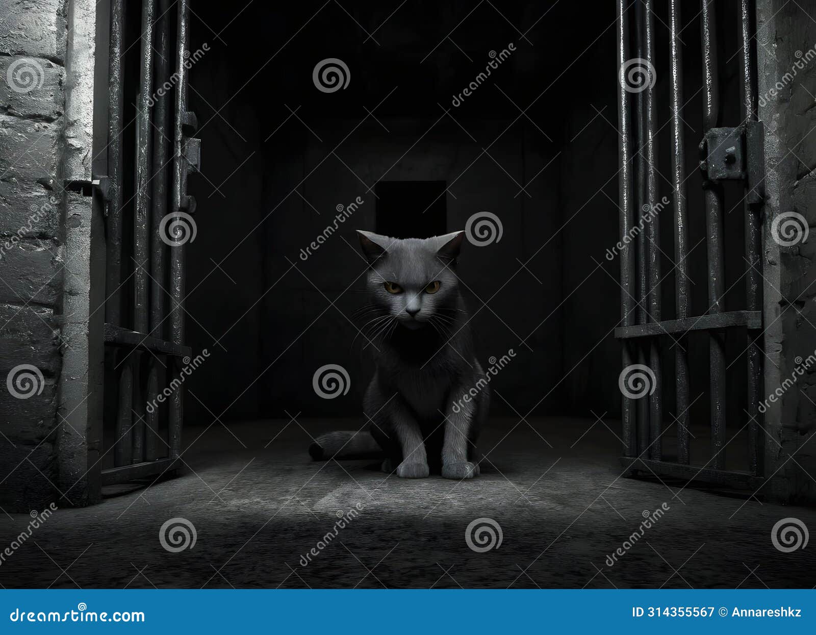 Cat in a Dark Prison Cell. AI Created. Stock Image - Image of ...