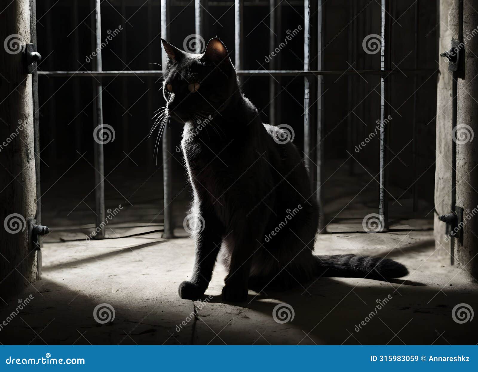 Cat in a Dark Prison Cell. AI Created. Stock Illustration ...