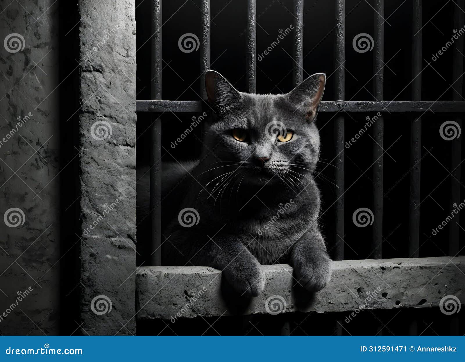 Cat in a Dark Prison Cell. AI Created. Stock Image - Image of dark ...