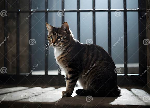 Cat in a Dark Prison Cell. AI Created. Stock Image - Image of prison ...
