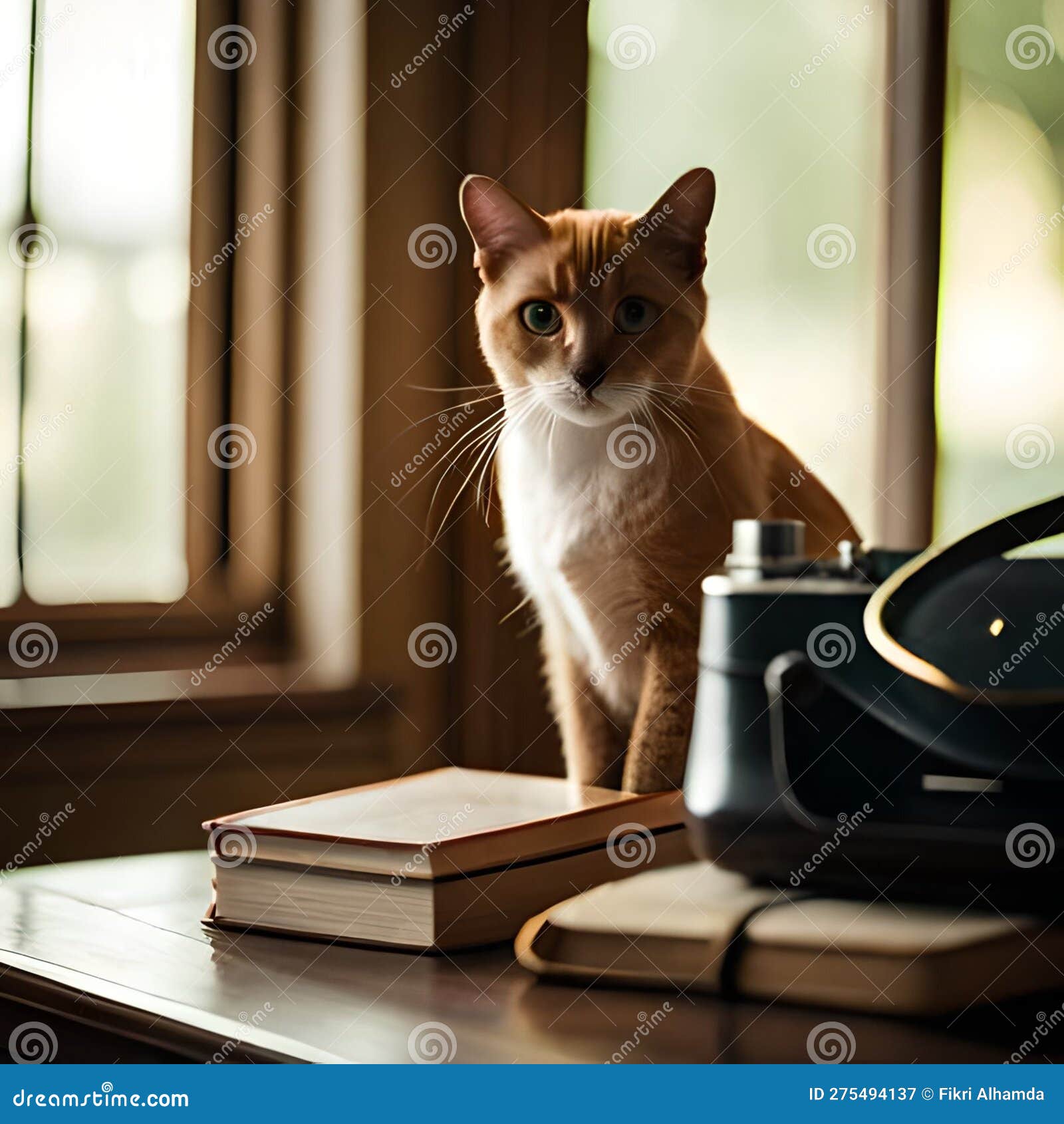 Cat on the Desk Realistic Digital Art Stock Illustration - Illustration ...