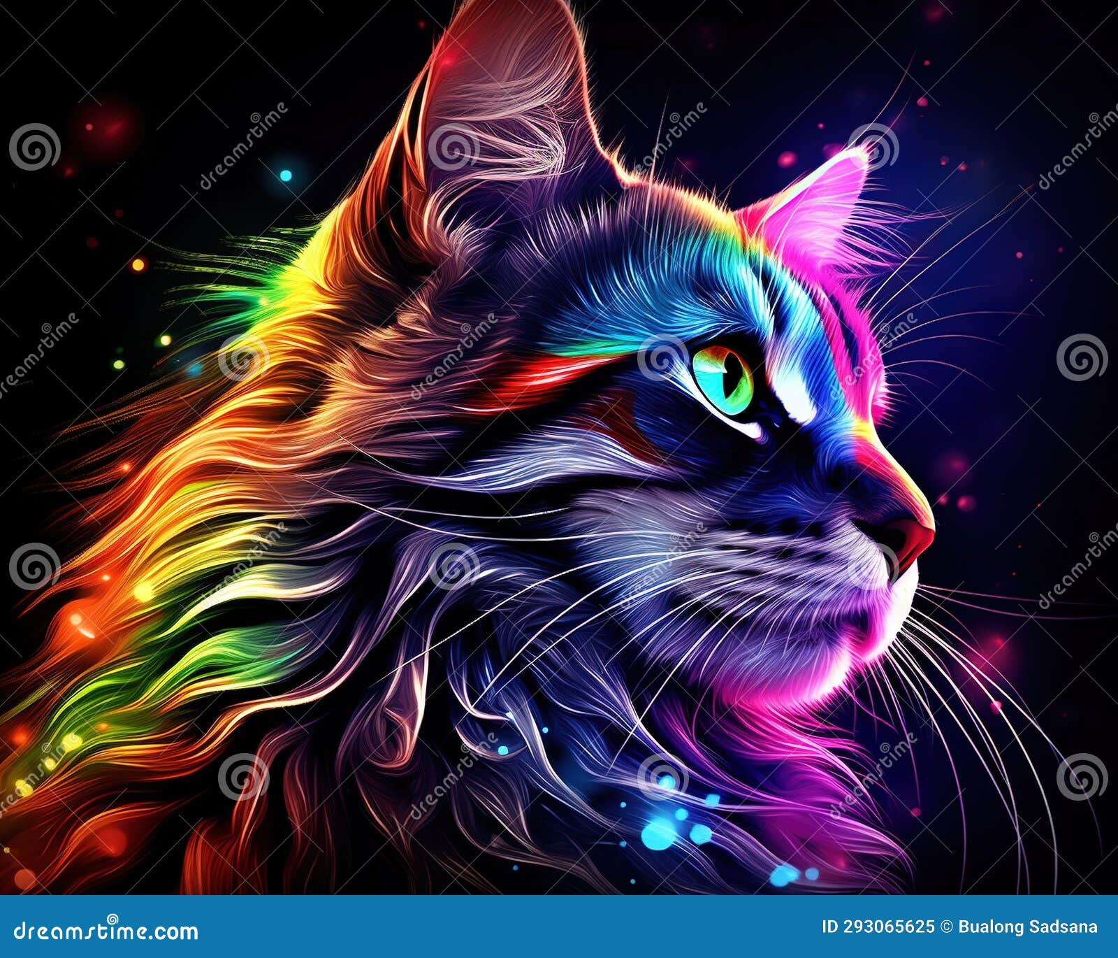 The Cat of Different Colors is Close Up. Stock Illustration ...