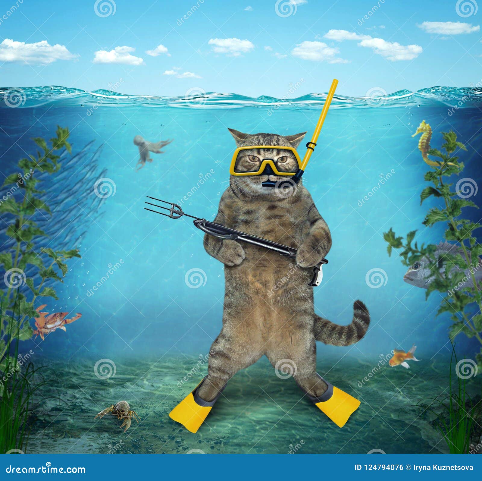 Cat diver 2 stock illustration. Illustration of sport - 124794076