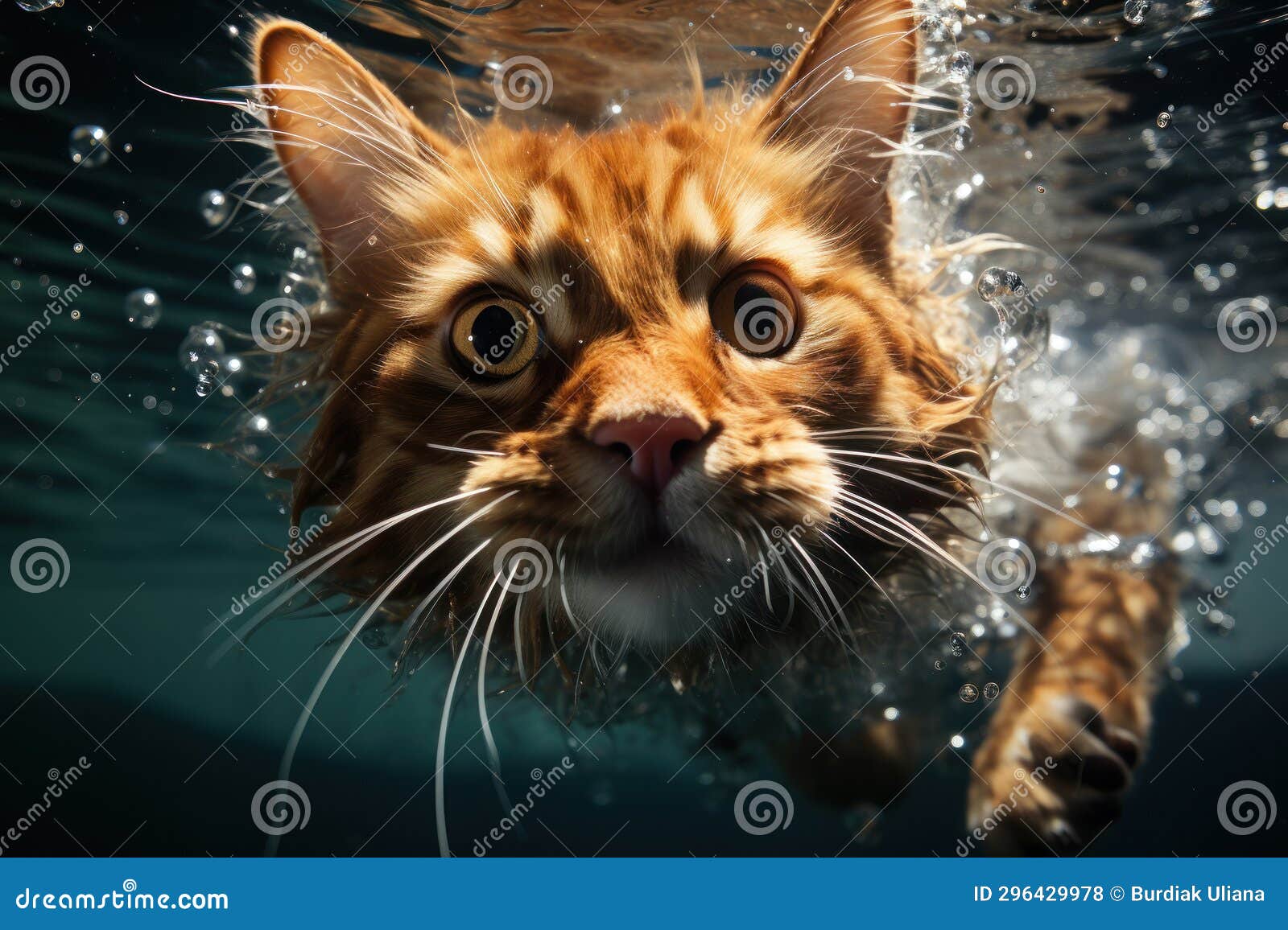 Cat Diving Underwater. AI Generative Stock Illustration - Illustration ...