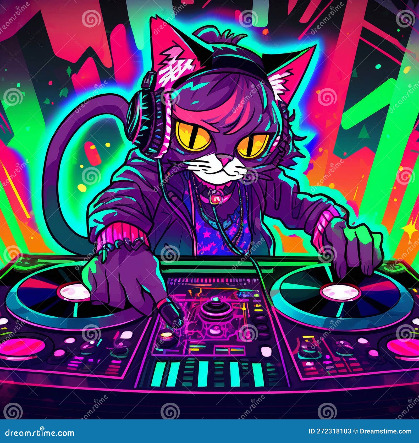 Cat DJ stock illustration. Illustration of discount - 272318103