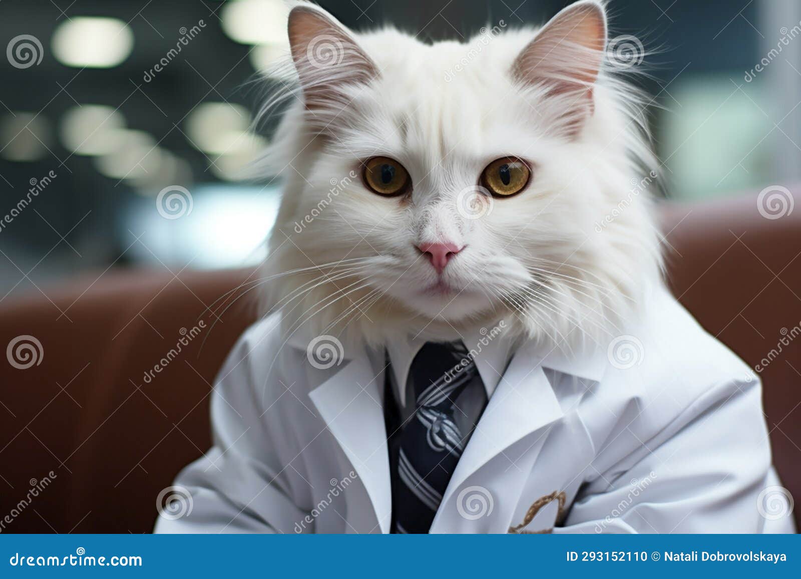 Cat Doctor in White Suit in Modern Hospital Stock Photo - Image of ...
