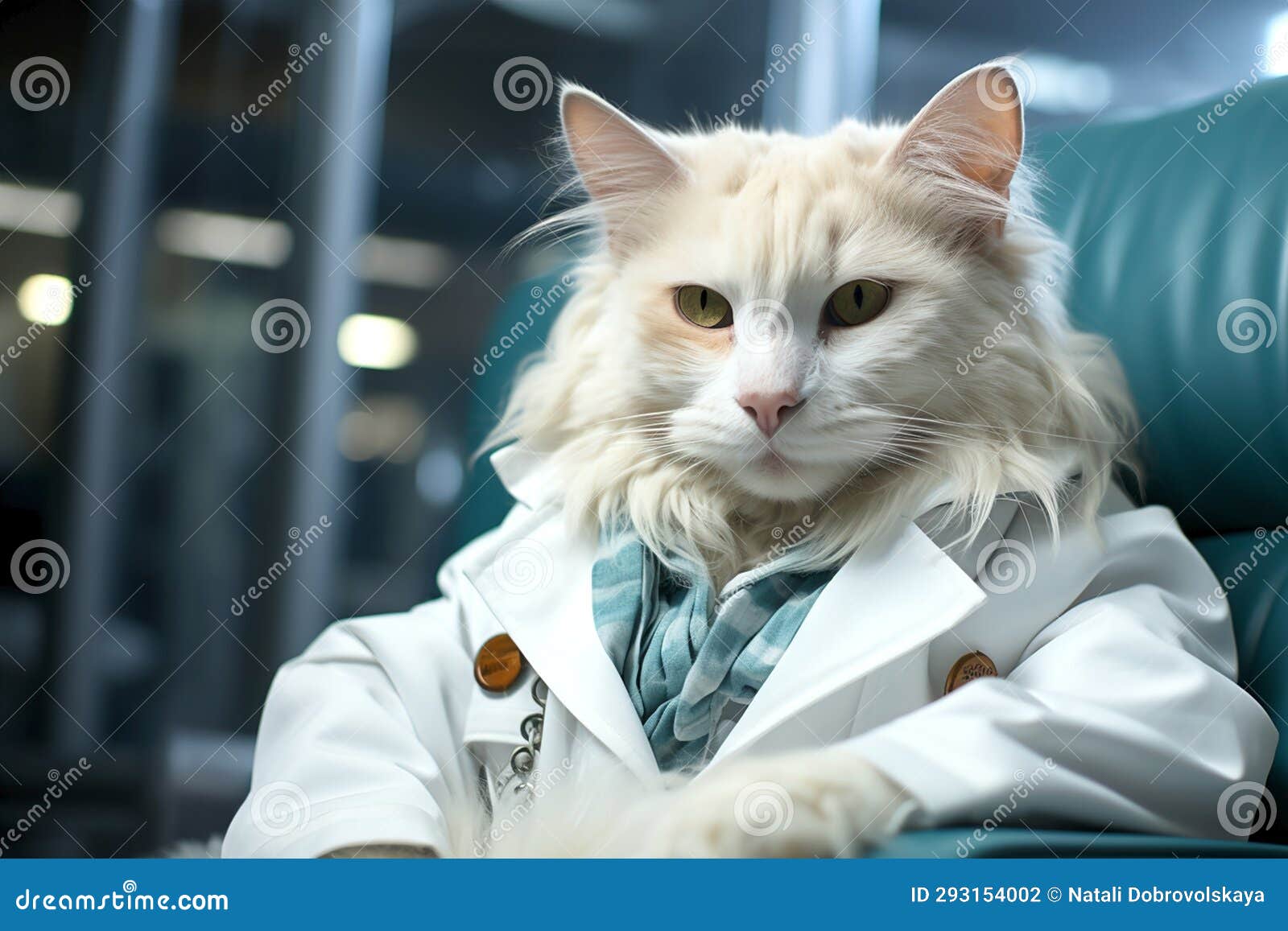Cat Doctor in White Suit in Modern Hospital Stock Photo - Image of ...