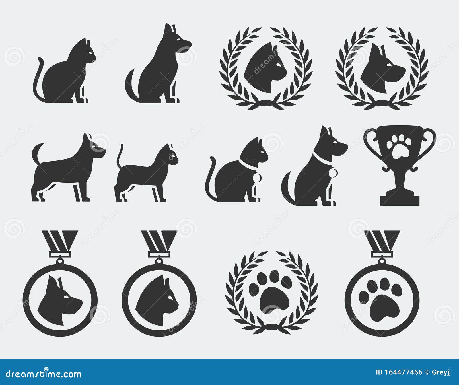 Cat and Dog Competition and Awards Icons Stock Vector - Illustration of ...