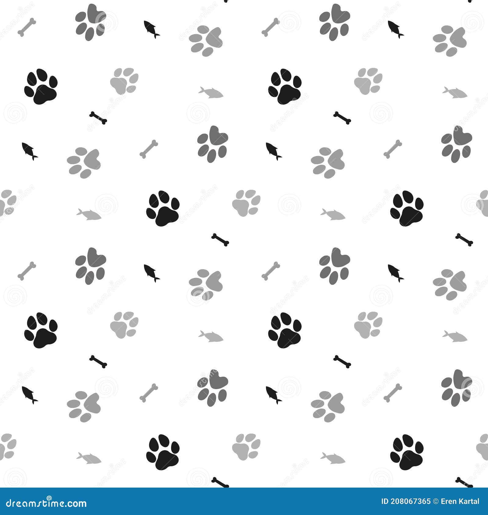 Cat Dog Fish Bone and Paws Pattern for Textile Fabrics. Vector ...