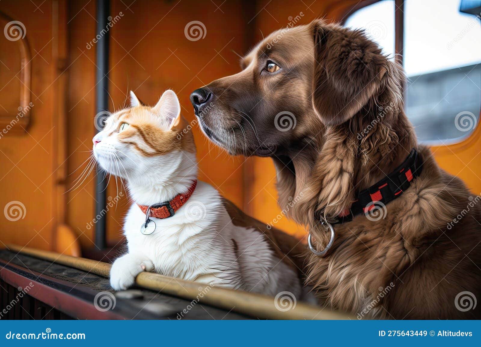 A Cat and Dog Going on the Roller Coaster Ride, Their Eyes Wide with ...