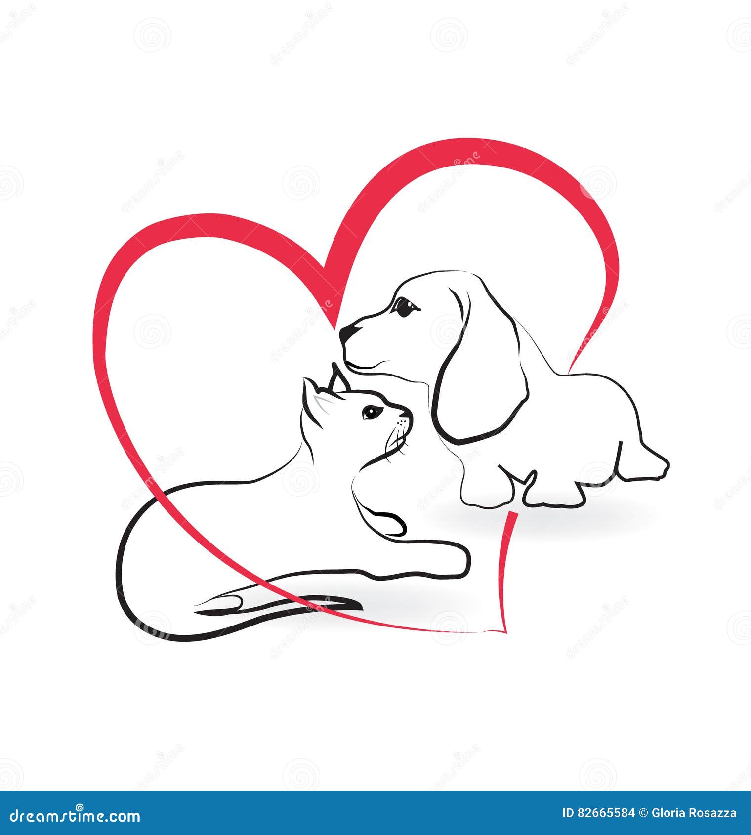 Cat and dog love heart stock vector. Illustration of hound - 82665584