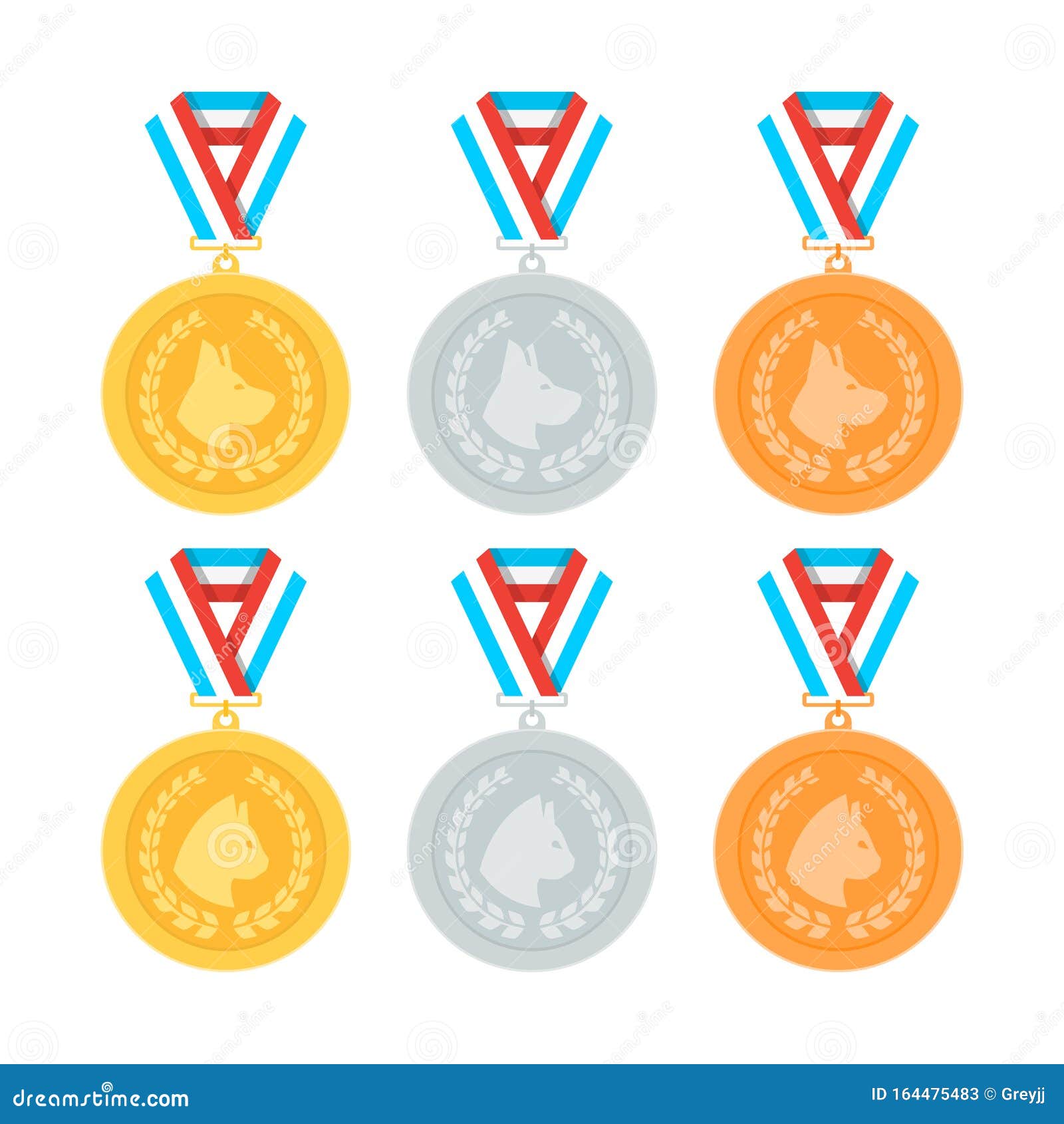 Cat and Dog Medals Set in Flat Style Stock Vector - Illustration of ...