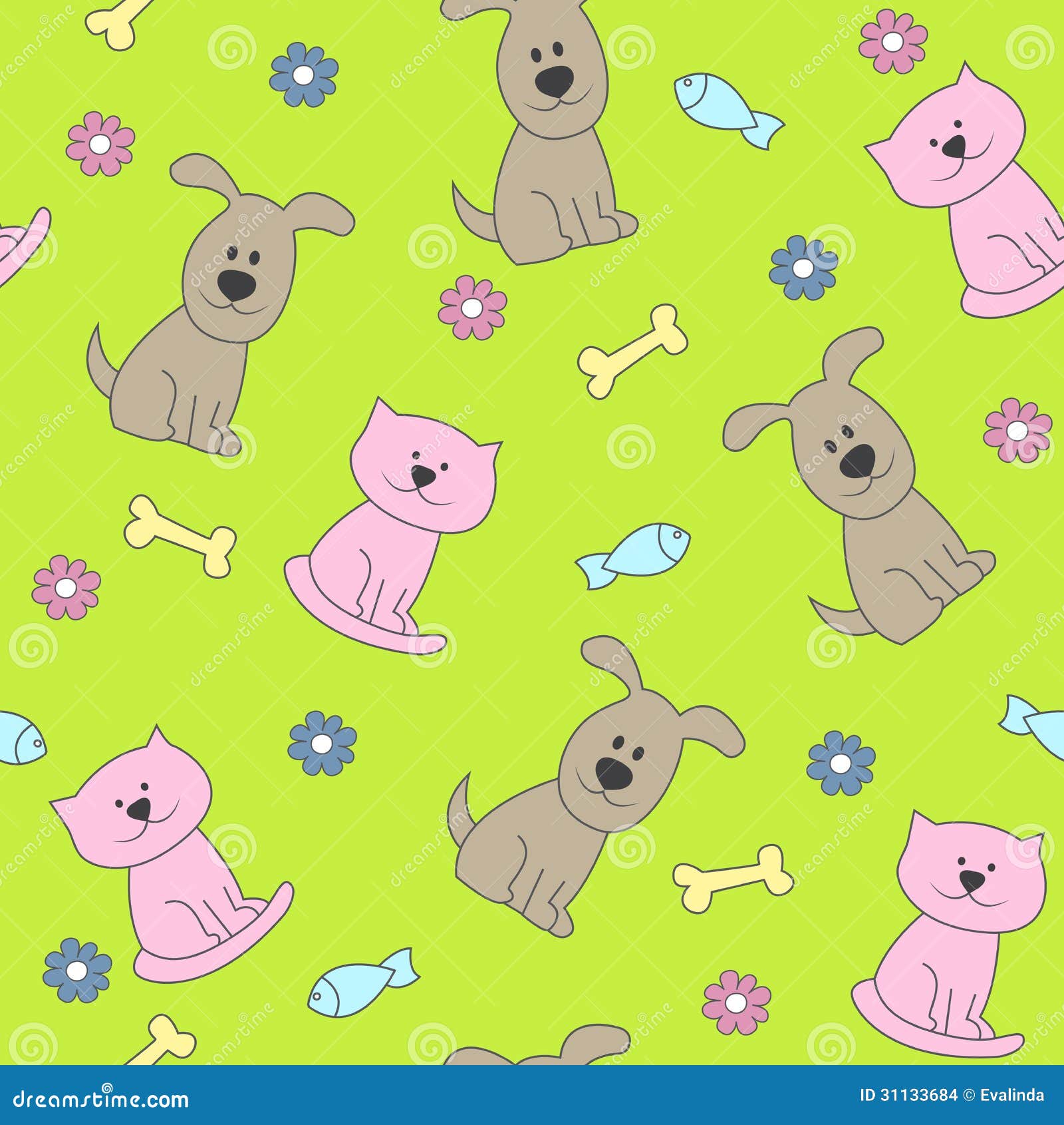 Cat and Dog Seamless Pattern Stock Illustration - Illustration of ...