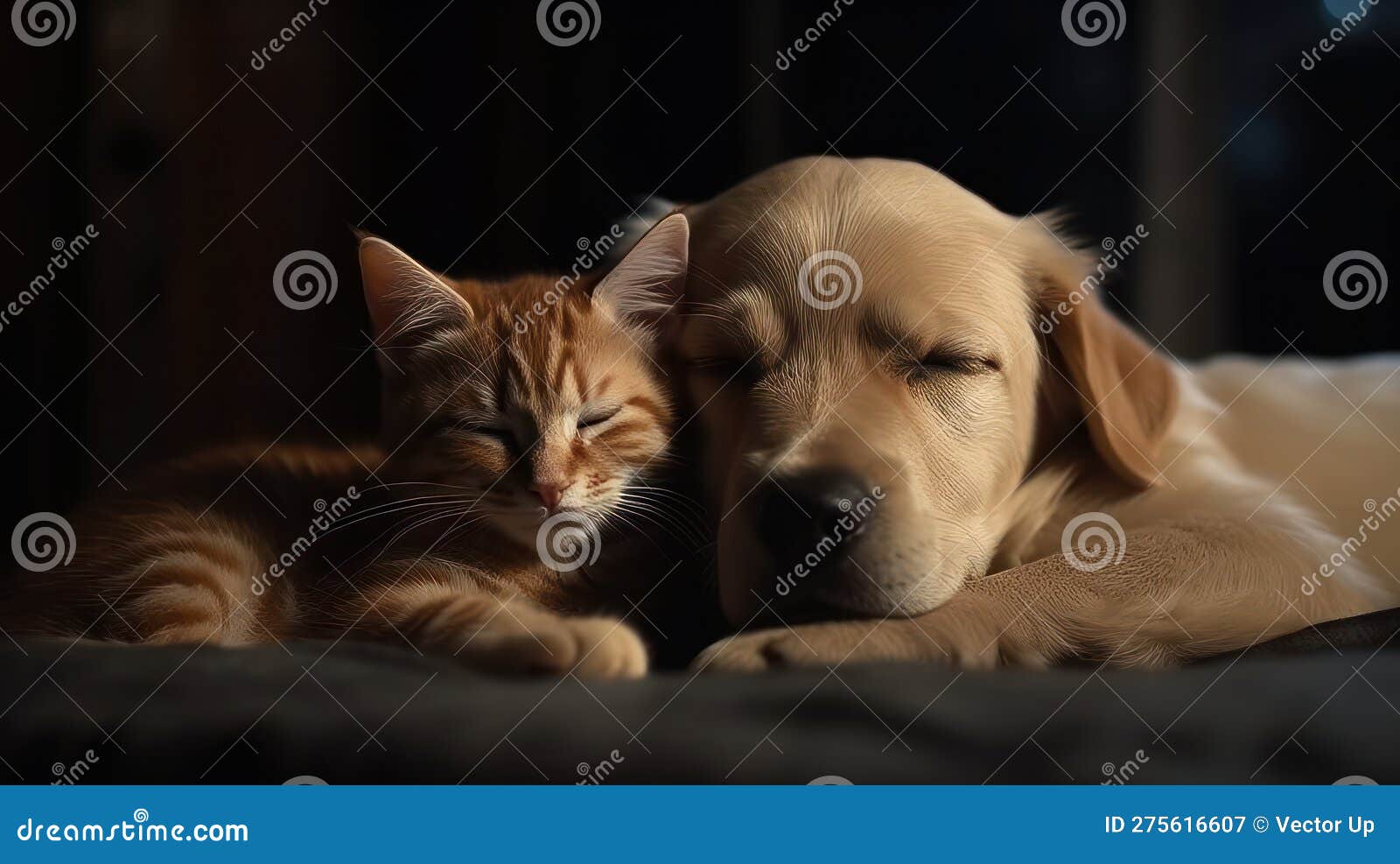 Cat and Dog Sleeping. Puppy and Kitten Sleep Stock Illustration ...