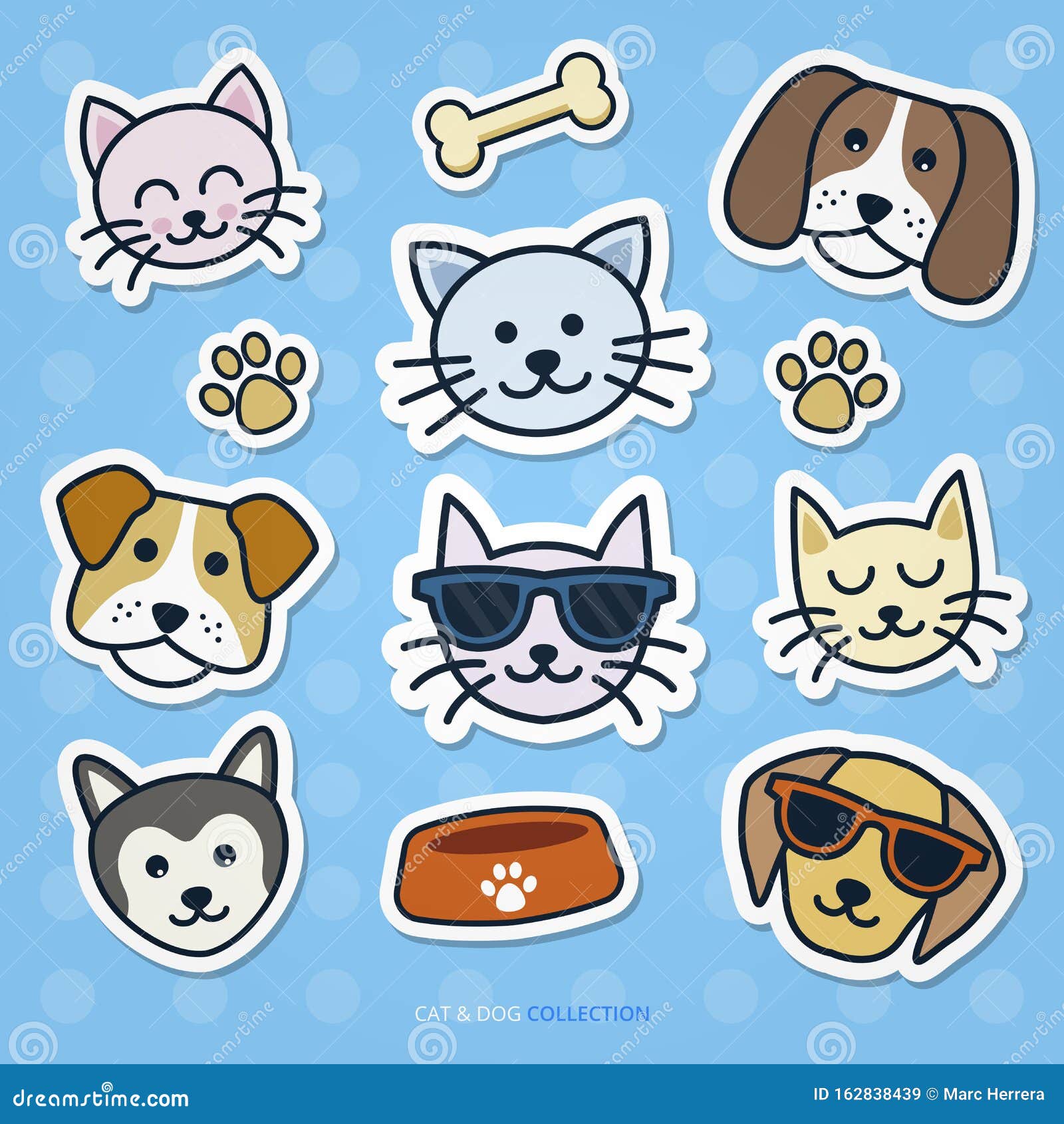 Cat and dog sticker set stock vector. Illustration of cartoon - 162838439