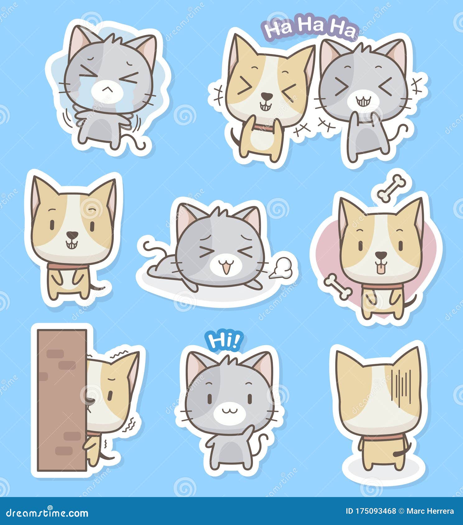 Cat and dog sticker set stock vector. Illustration of wildlife - 175093468