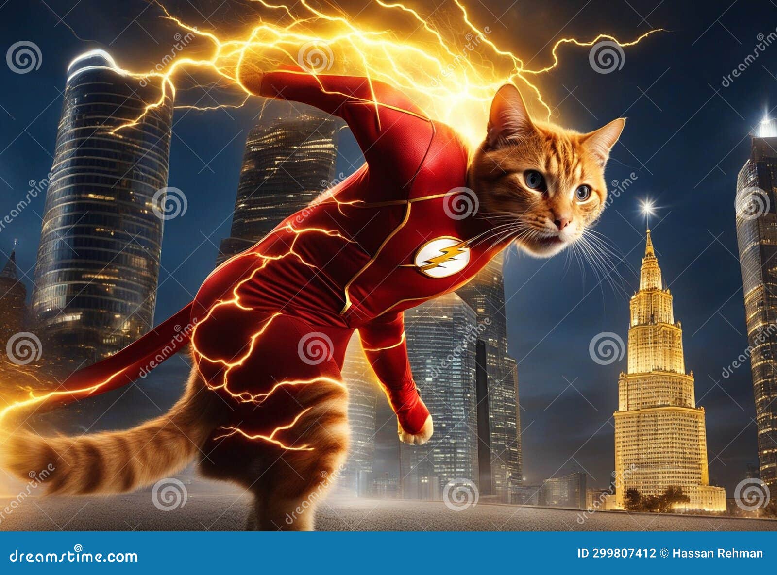 Cat Dressed As the Flash Superhero (DC Comics) with a Bottle of Beer in ...