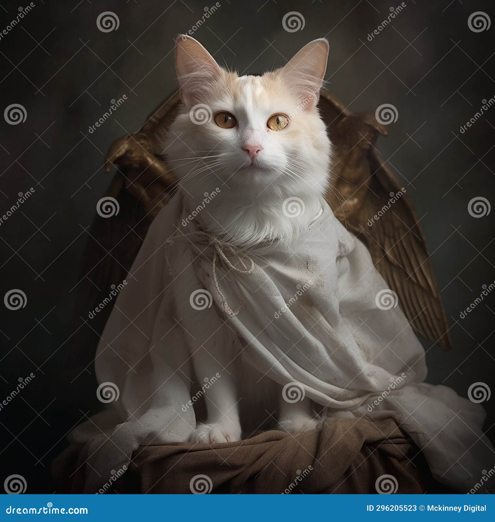 Cat Dressed Up As Angel with Gold Beige Colored Background. Stock ...