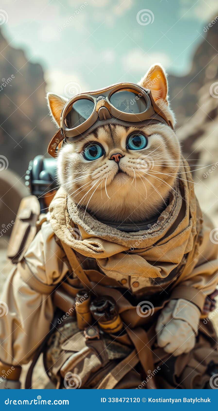 A Cat Dressed Up As a Pilot in a Desert Setting Stock Photo - Image of ...